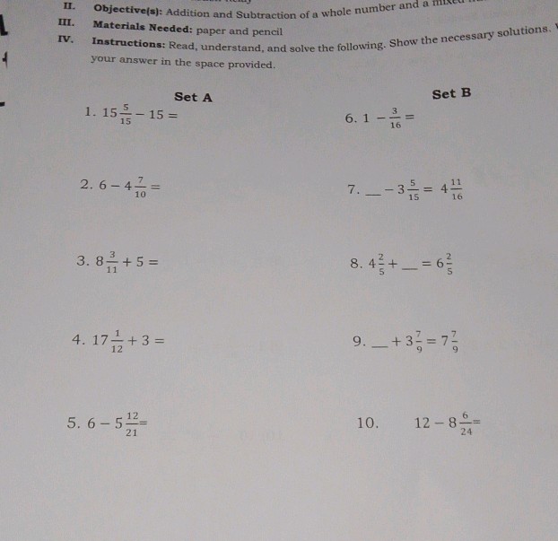 Objective(s) Addition and Subtraction of a | StudyX