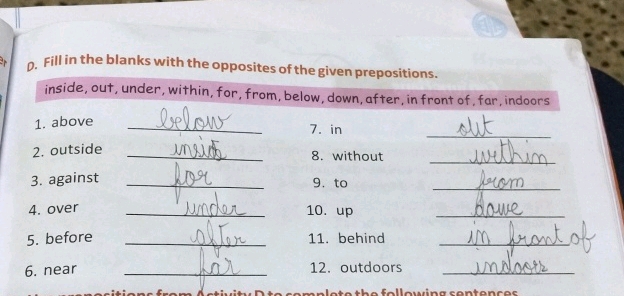 D Fill in the blanks with the opposites of | StudyX