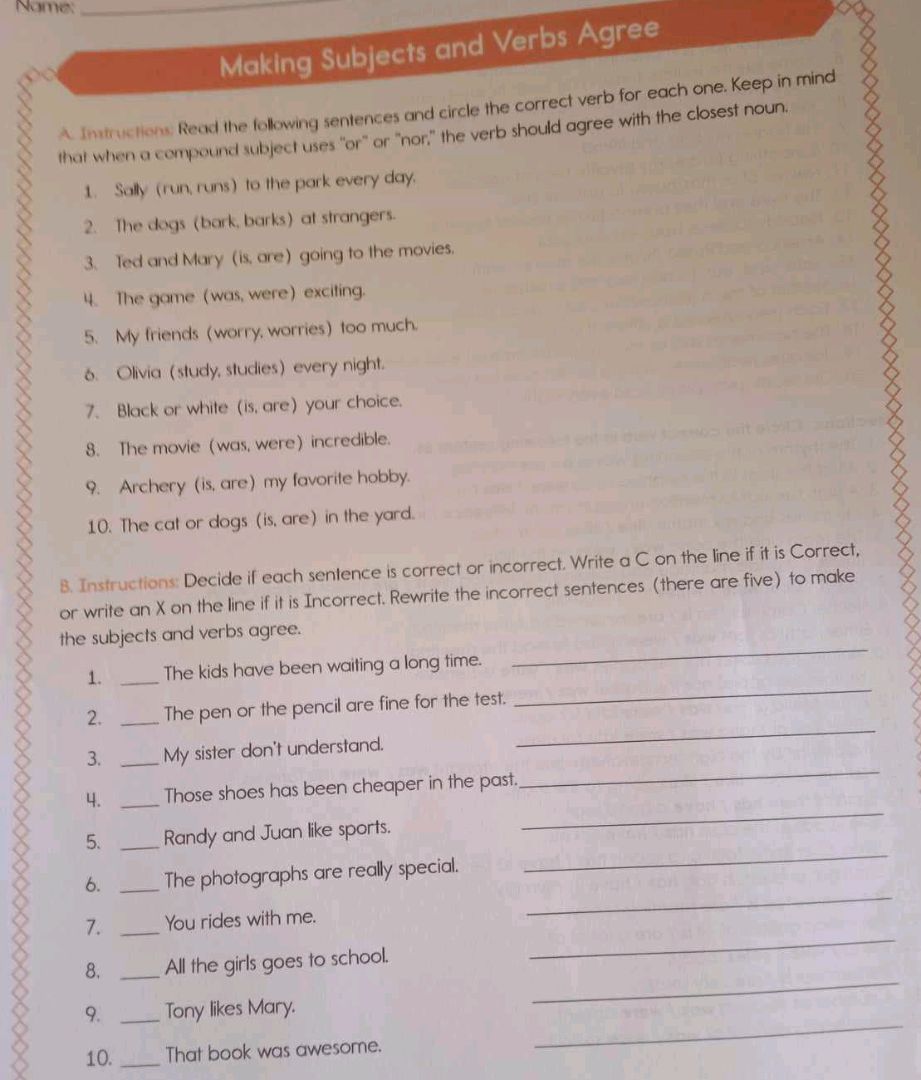 A Instructions Read the following sentences | StudyX