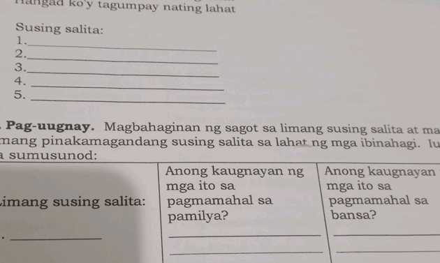 Susing salita 1 2 3 4 5 Pag-uugnay | StudyX