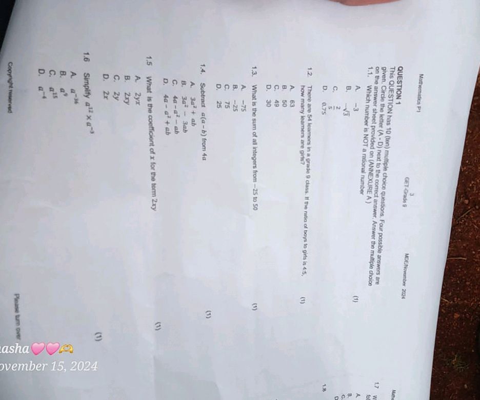Mathematics P1 QUESTION 1 This QUESTION has | StudyX