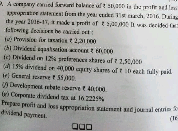 9 A company carried forward balance of | StudyX