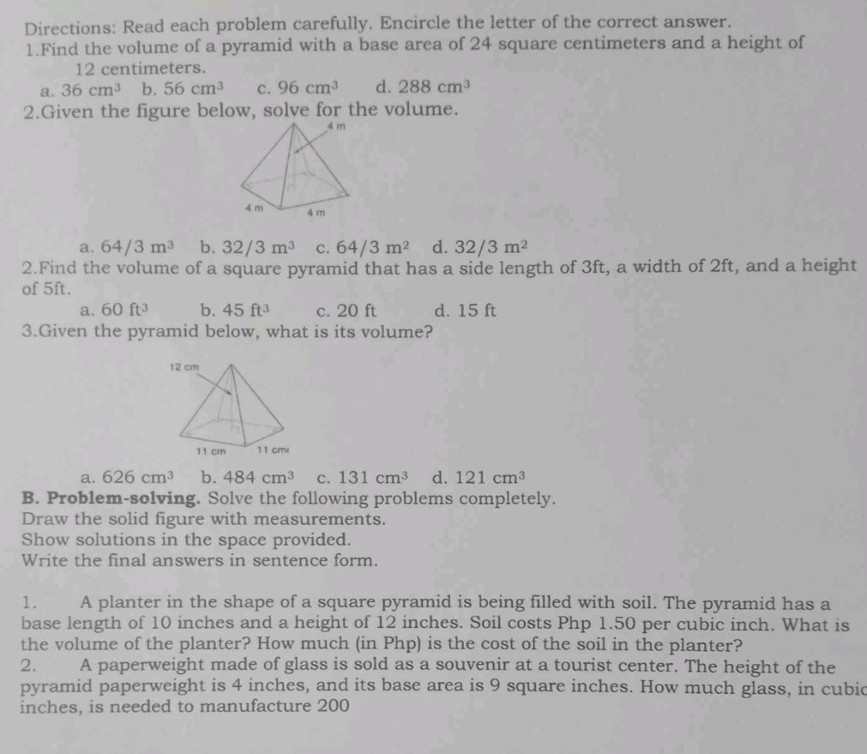 Directions Read each problem carefully | StudyX