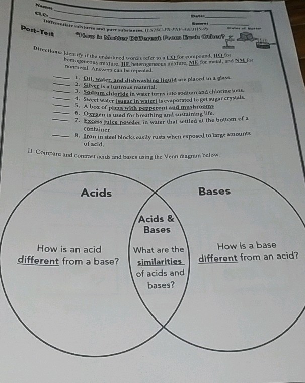 II Compare and contrast acids and bases | StudyX