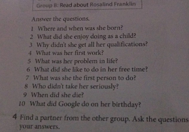 Group B Read about Rosalind Franklin Answer | StudyX
