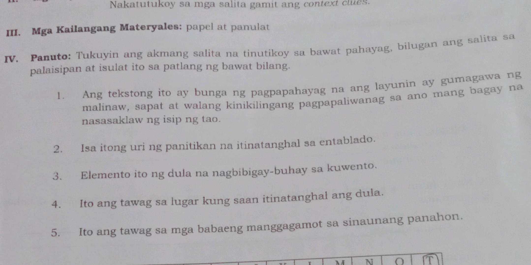 Nakatutukoy sa mga salita gamit ang context | StudyX
