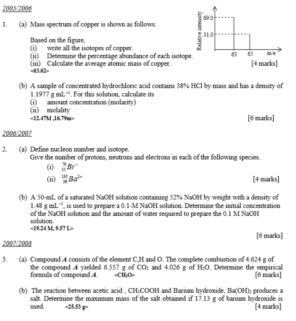 2005 / 2006 1 (a) Mass spectrum of copper is | StudyX
