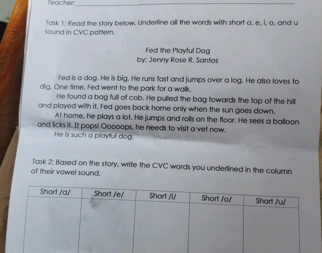 Teacher Task 1 Read the story below | StudyX