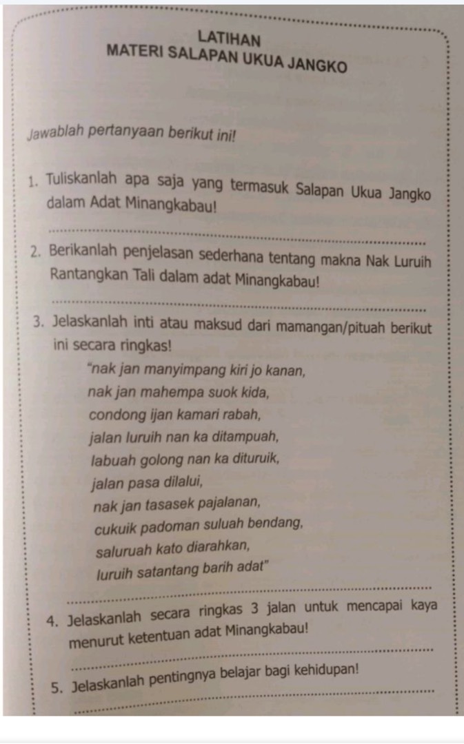 LATIHAN MATERI SALAPAN UKUA JANGKO Jawablah | StudyX
