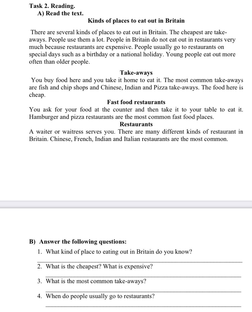 Task 2 Reading A) Read the text Kinds of | StudyX