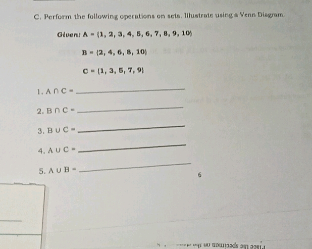 C Perform the following operations on sets | StudyX