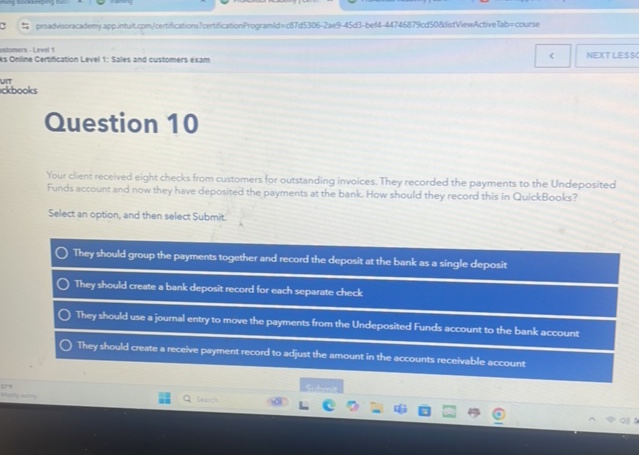 Question 10 Your client received eight