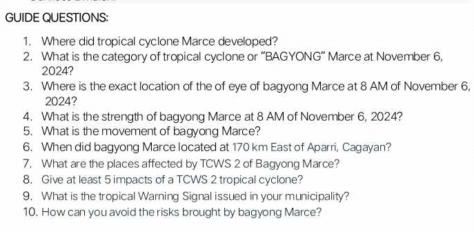 GUIDE QUESTIONS 1 Where did tropical cyclone | StudyX