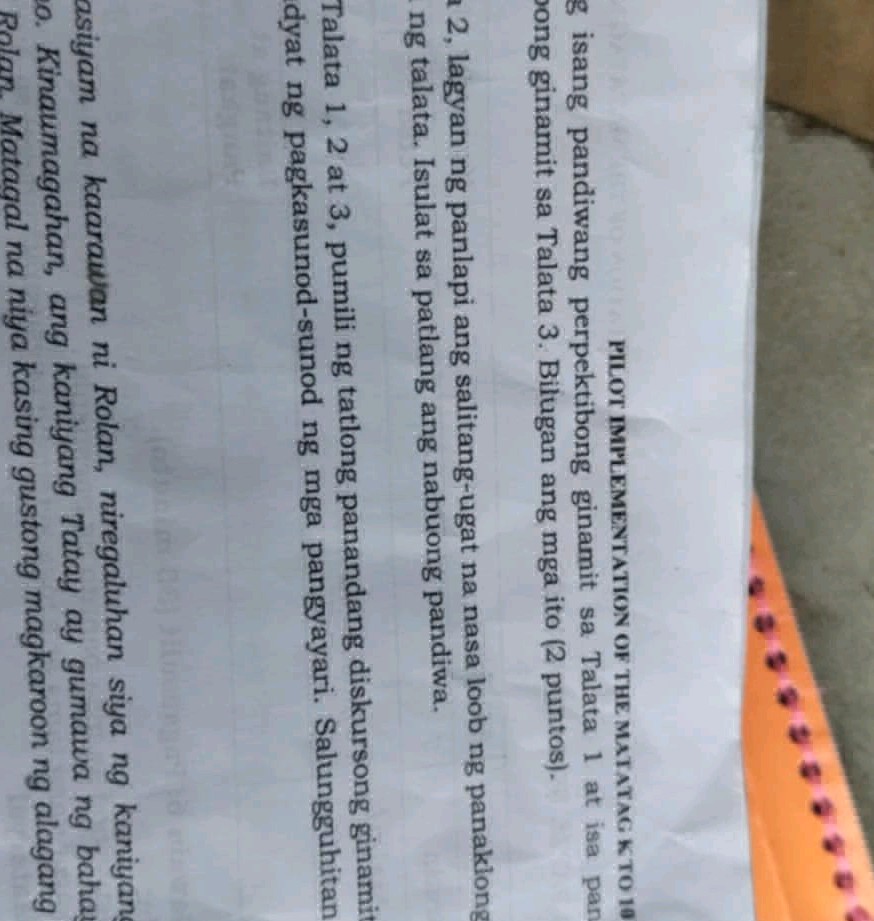PILOT IMPLEMENTATION OF THE MATATAG K TO 10 | StudyX