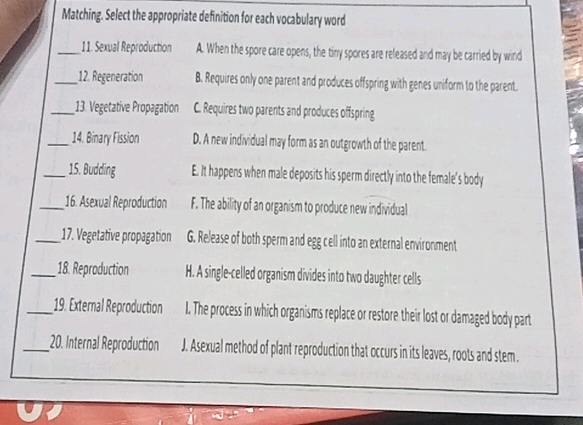 Matching Select the appropriate definition | StudyX