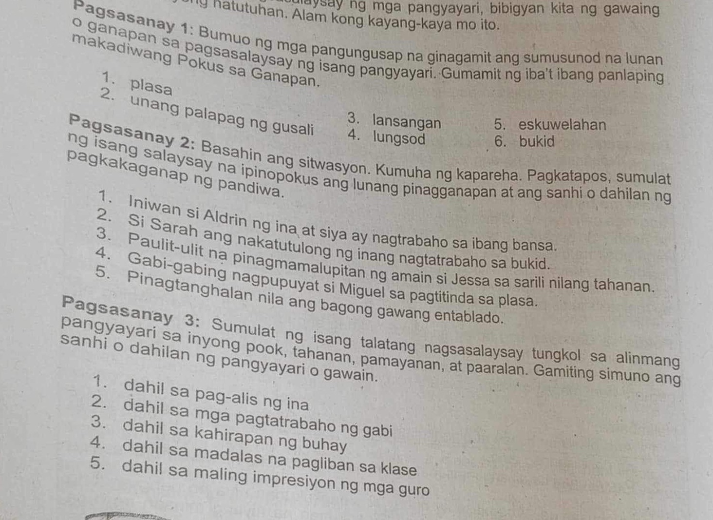 Pagsasanay 1 Bumuo ng mga pangungusap na | StudyX