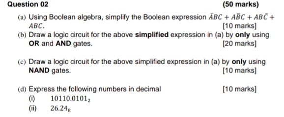 Question 02 (50 marks) (a) Using Boolean | StudyX