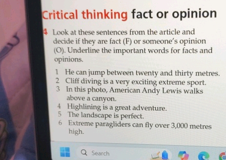 Critical thinking fact or opinion 4 Look at | StudyX