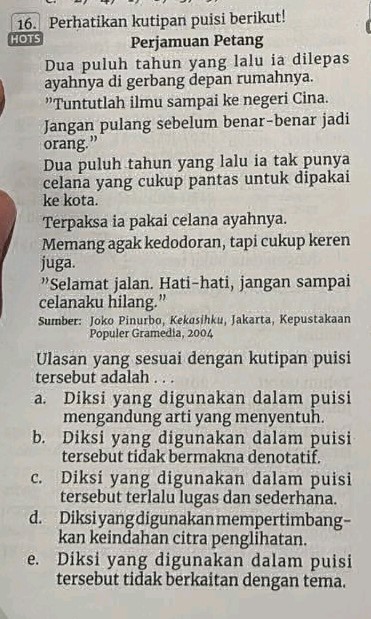 16 Perhatikan kutipan puisi berikut HOTS | StudyX