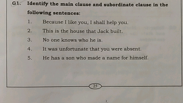 G1 Identify the main clause and subordinate | StudyX