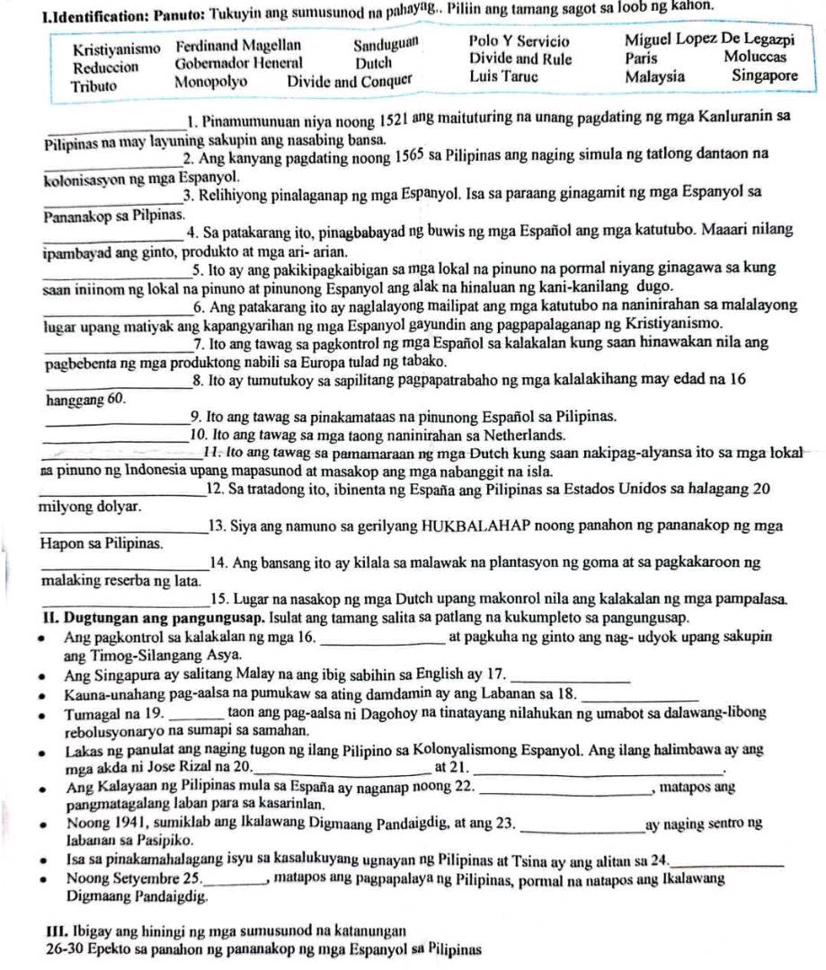 IIdentification Panuto Tukuyin ang sumusunod | StudyX