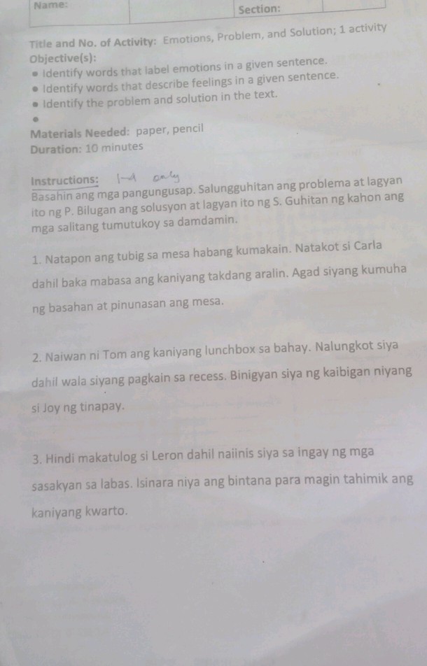 Name Section Title and No of Activity | StudyX