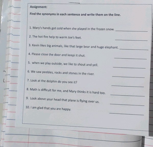 Assignment Find the synonyms in each | StudyX