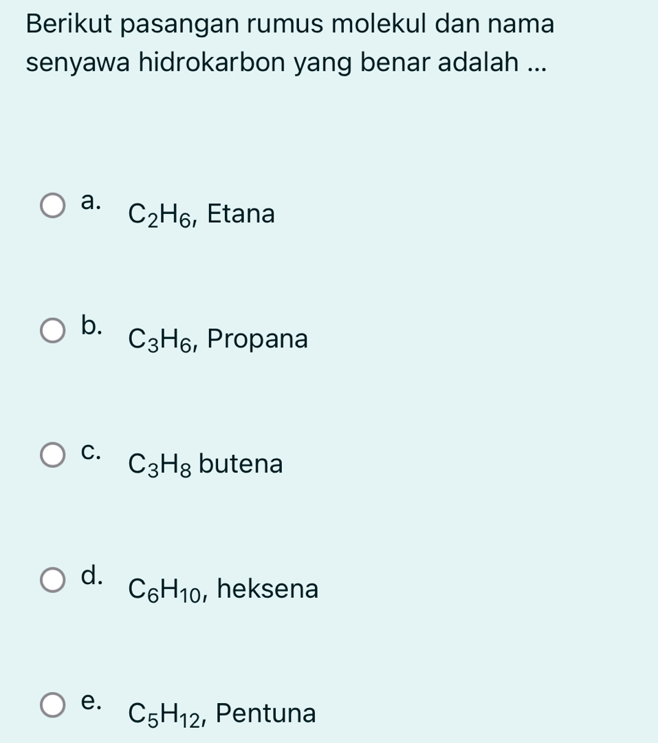 Berikut pasangan rumus molekul dan nama