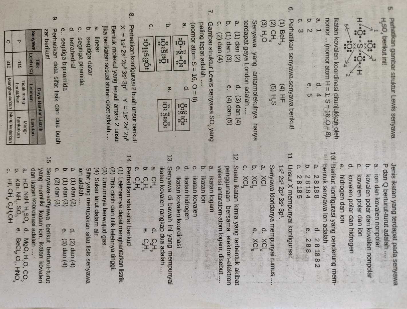 5 Perhatikan gambar struktur Lewis senyawa | StudyX