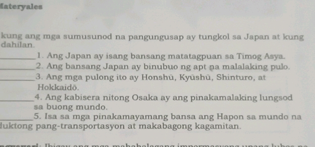 kung ang mga sumusunod na pangungusap ay | StudyX