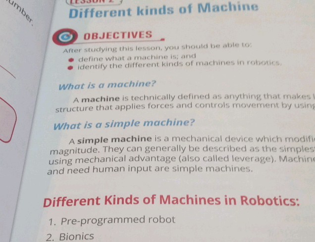 Different kinds of Machine OBJECTIVES After | StudyX