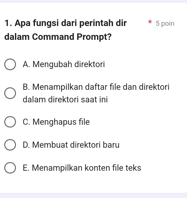 1 Apa fungsi dari perintah dir dalam Command | StudyX