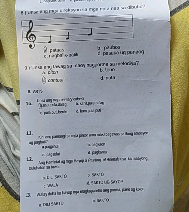 8) Unsa ang mga direksyon sa mga nota naa sa | StudyX