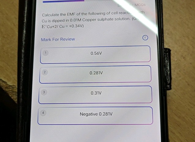 Calculate the EMF of the following of cell | StudyX