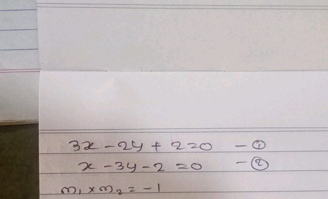 3x - 2y + 2 = 0 -(1) x - 3y - 2 = 0 -(2) m1