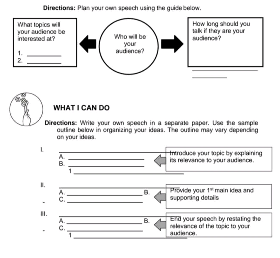 Directions Plan your own speech using the | StudyX