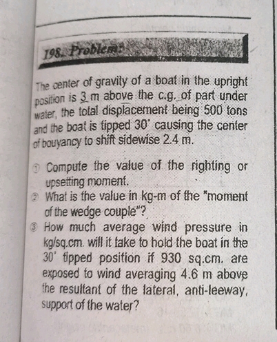 198 Problem The center of gravity of a boat | StudyX
