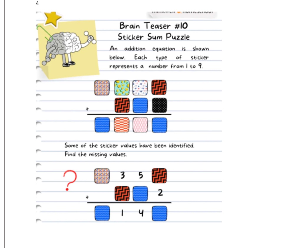 4 Brain Teaser 10 Sticker Sum Puzzle An | StudyX