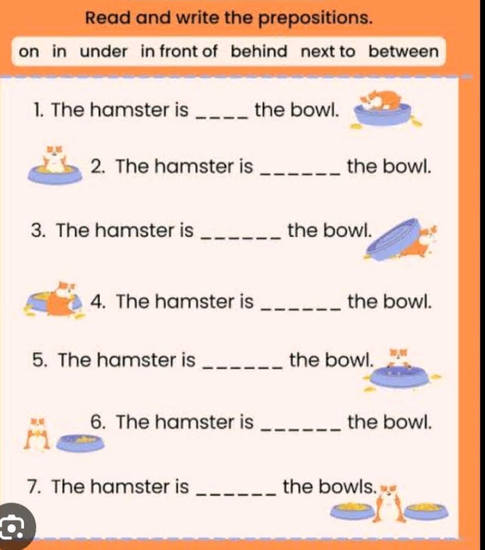 Read and write the prepositions on in under | StudyX