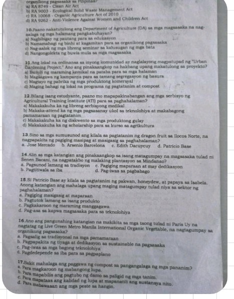 organikong pagsasaka sa Pilipinas a) RA | StudyX