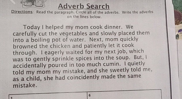 Adverb Search Directions Read the paragraph | StudyX