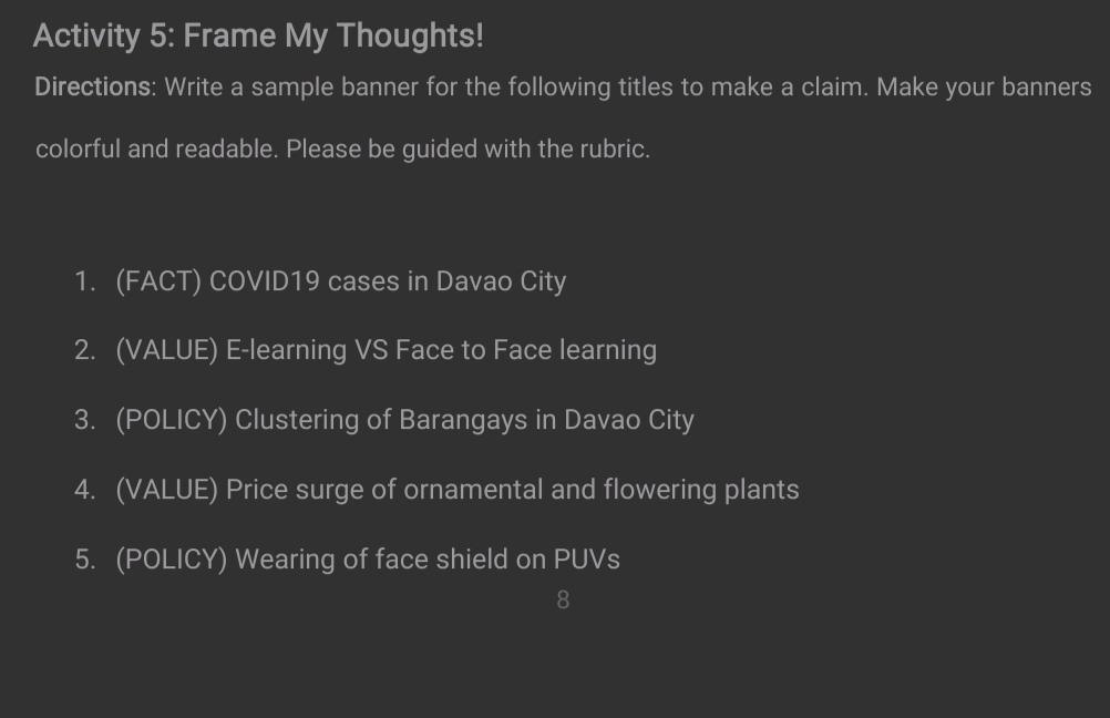 Activity 5 Frame My Thoughts Directions | StudyX