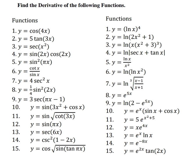 Find the Derivative of the following | StudyX