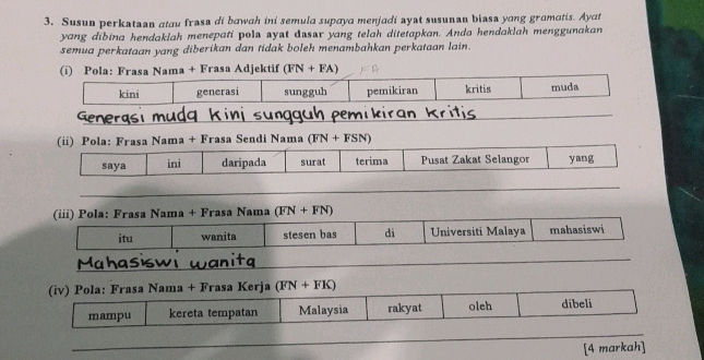 3 Susun perkataan atau frasa di bawah ini | StudyX