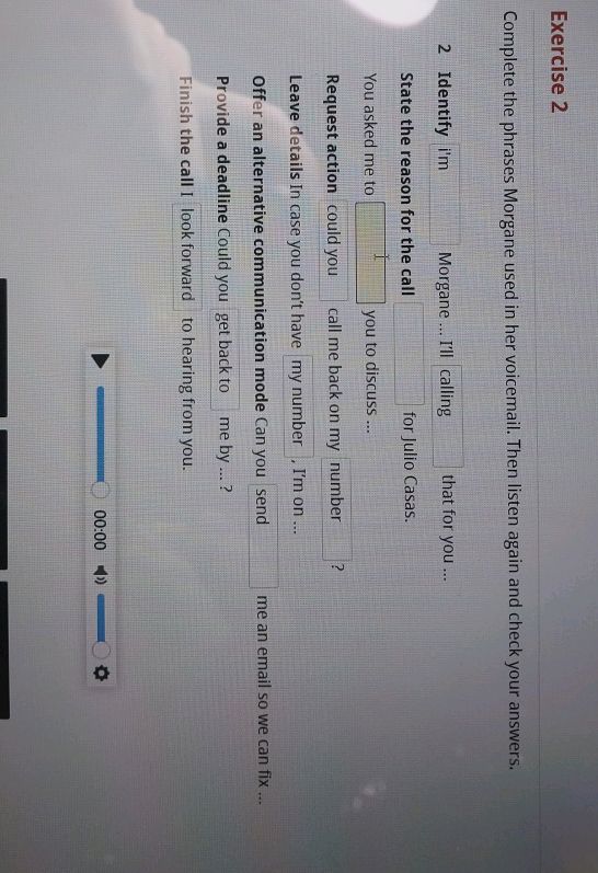 Exercise 2 Complete the phrases Morgane used | StudyX