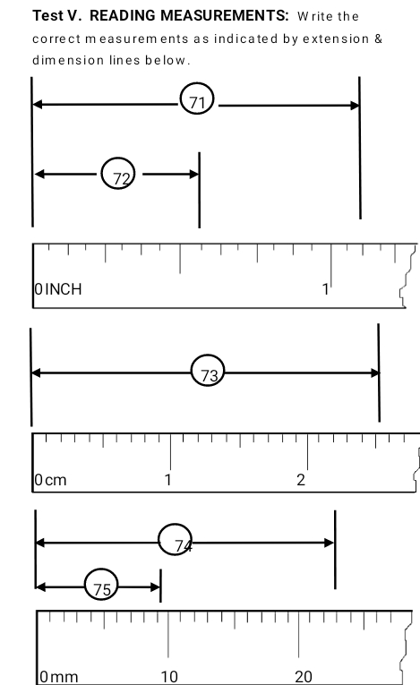 Test V READING MEASUREMENTS Write the | StudyX