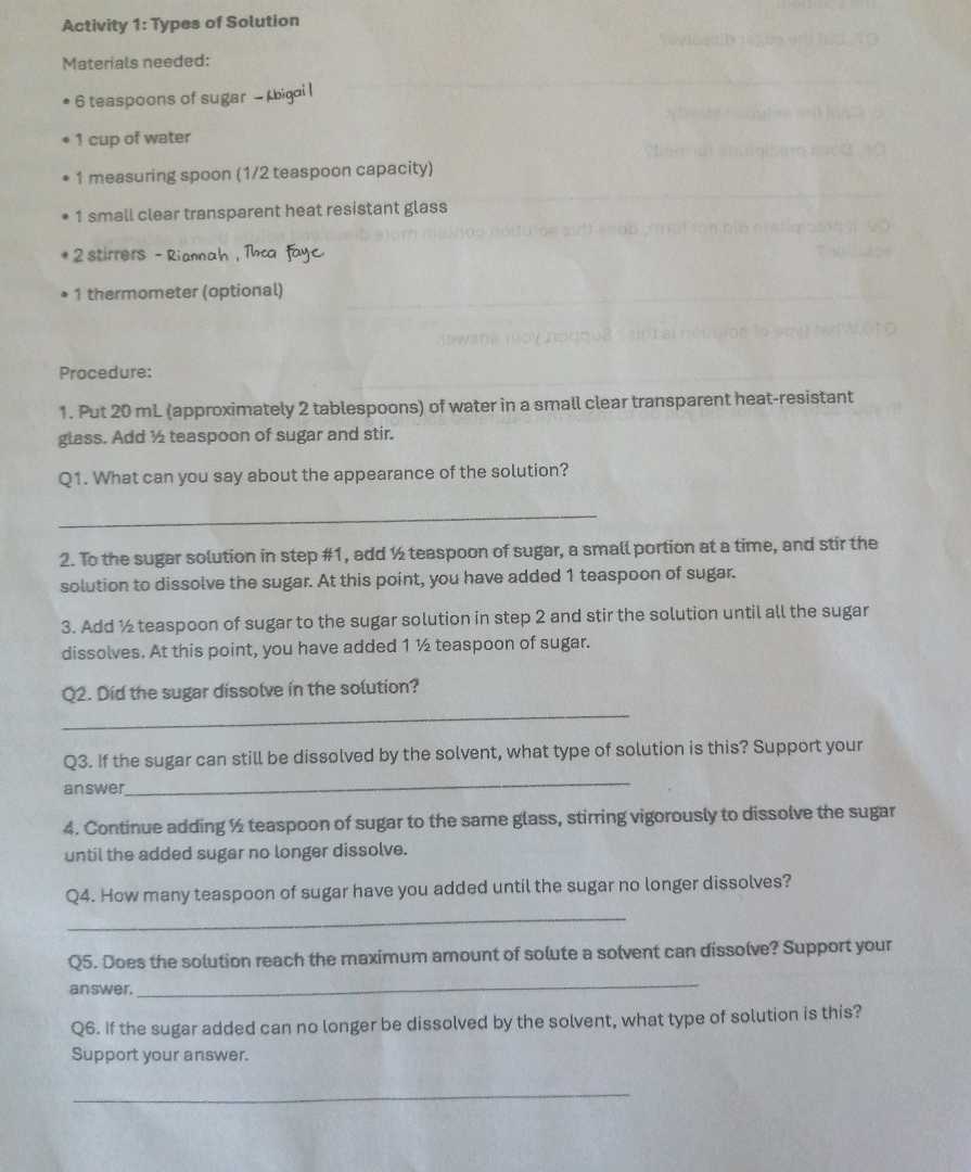 Activity 1 Types of Solution Materials | StudyX