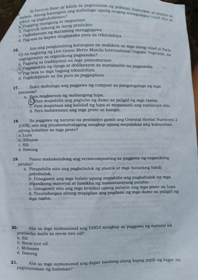 5 Si Patricio Base ay kilala sa pagtatanim | StudyX