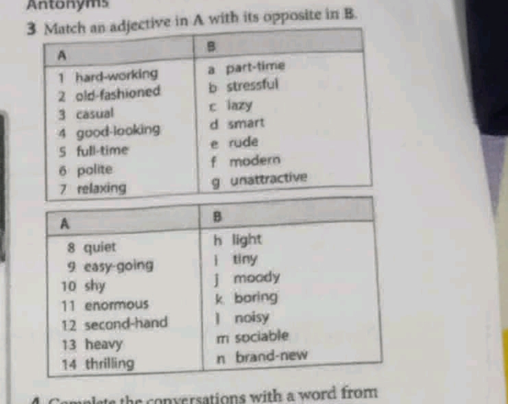 Antonyms 3 Match an adjective in A with its | StudyX