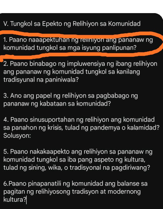 V Tungkol sa Epekto ng Relihiyon sa | StudyX